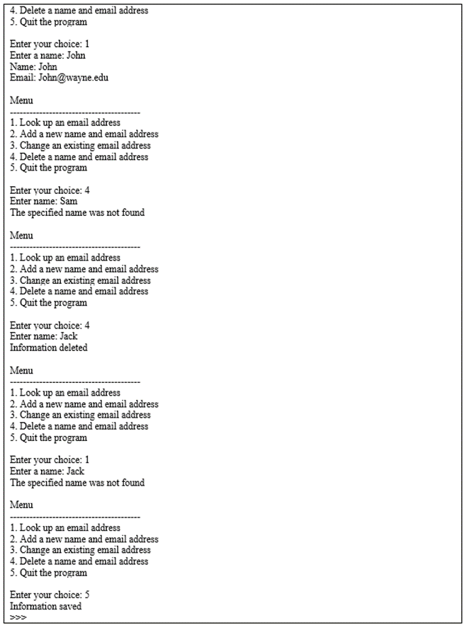 Solved Write a program that keeps names and email addresses | Chegg.com