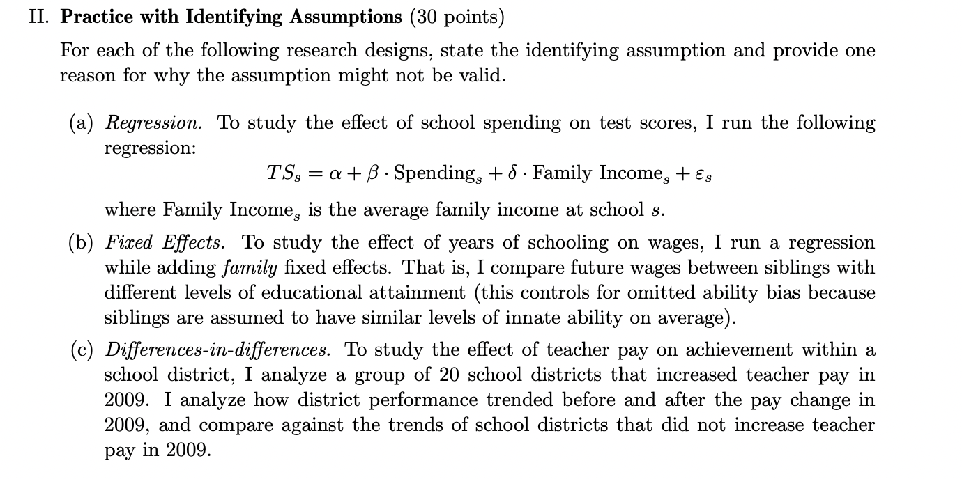 Solved I. Practice with Identifying Assumptions (30 points) | Chegg.com