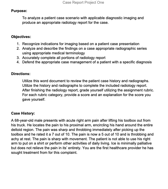 Case Report Project One Purpose: To analyze a patient | Chegg.com