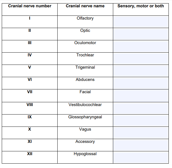 Solved Cranial nerves Complete the table below relating to | Chegg.com