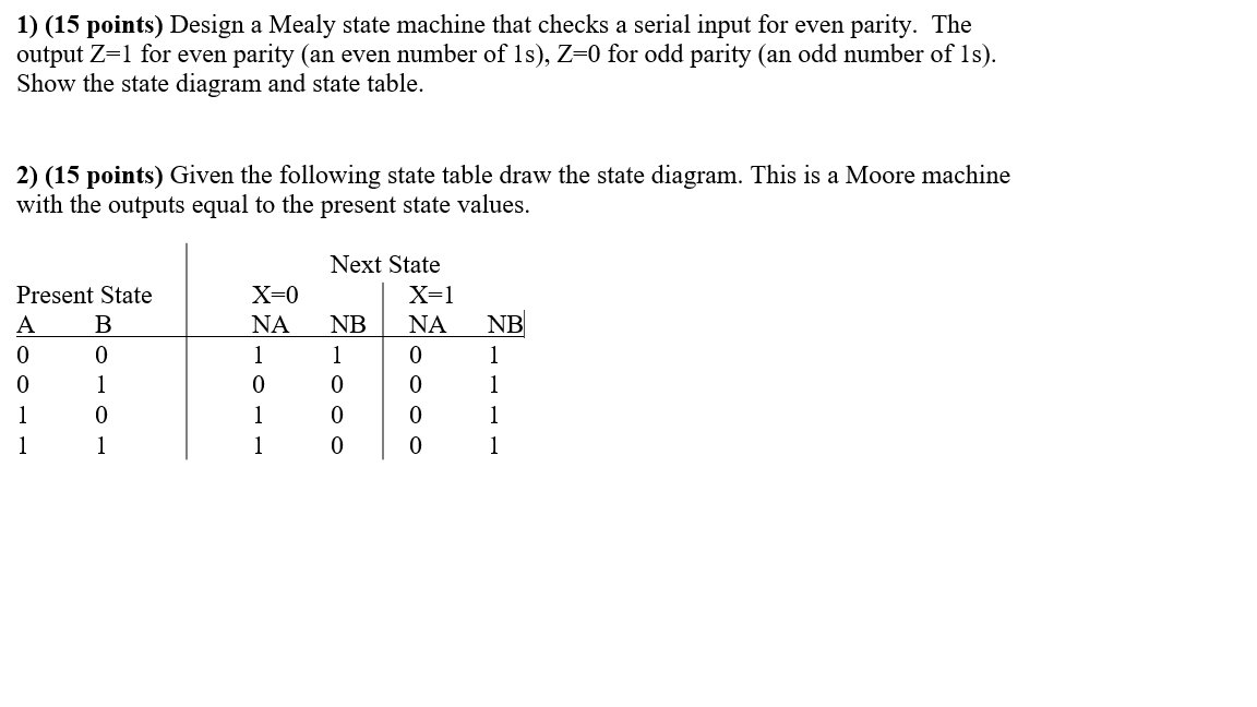 Solved 1) (15 points) Design a Mealy state machine that | Chegg.com