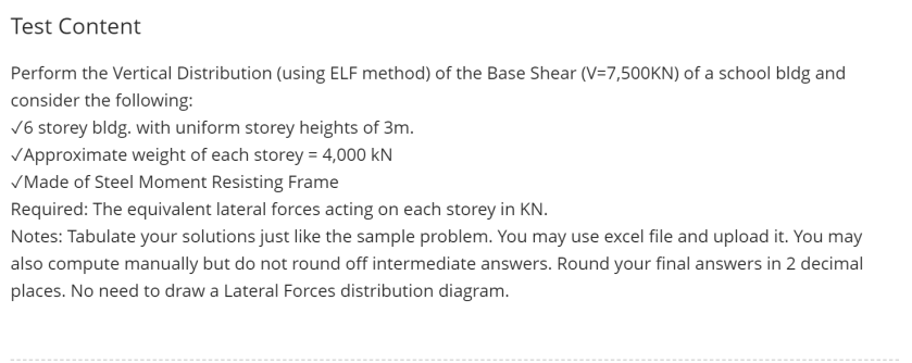 Solved Perform the vertical distribution (using elf method) | Chegg.com