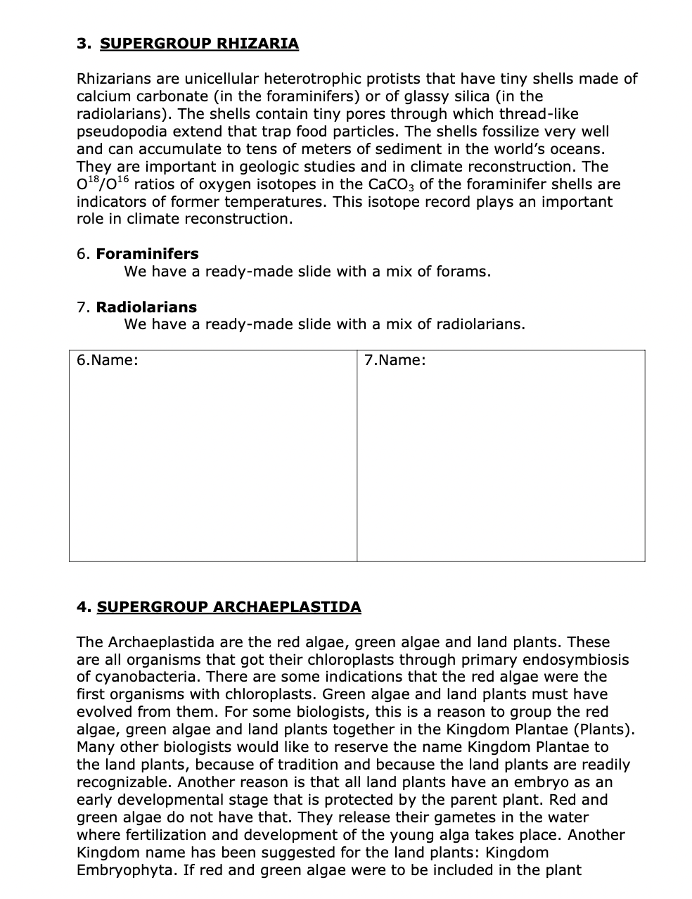 Solved 3. SUPERGROUP RHIZARIA Rhizarians are unicellular | Chegg.com