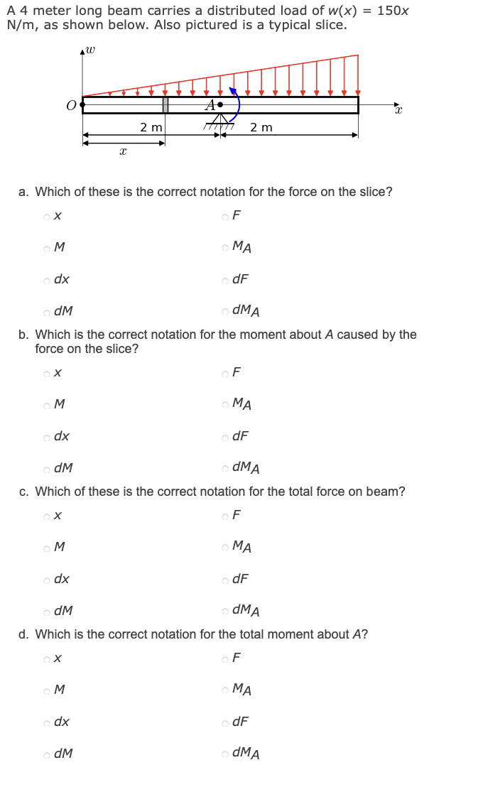 Solved A 4 meter long beam carries a distributed load of | Chegg.com