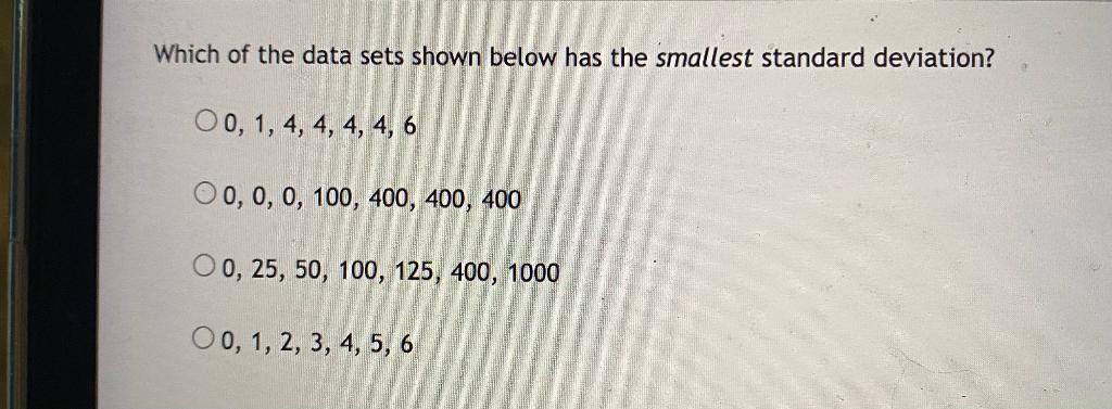 Solved Which of the data sets shown below has the smallest | Chegg.com