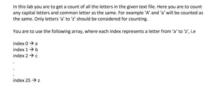 Solved In this lab you are to get a count of all the letters | Chegg.com