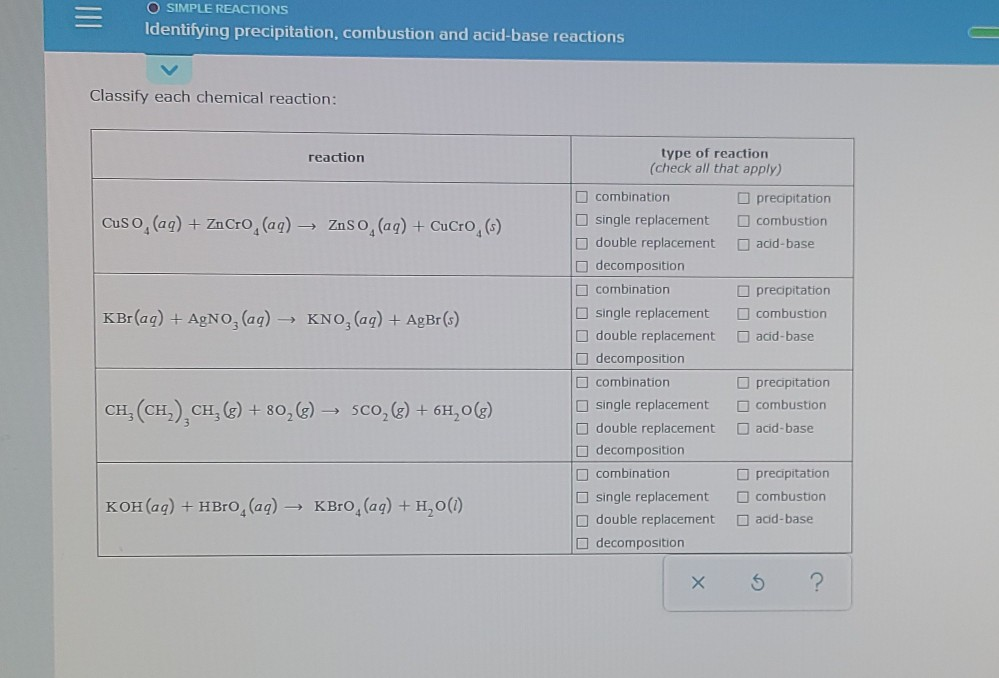 Solved O SIMPLE REACTIONS Identifying precipitation, | Chegg.com