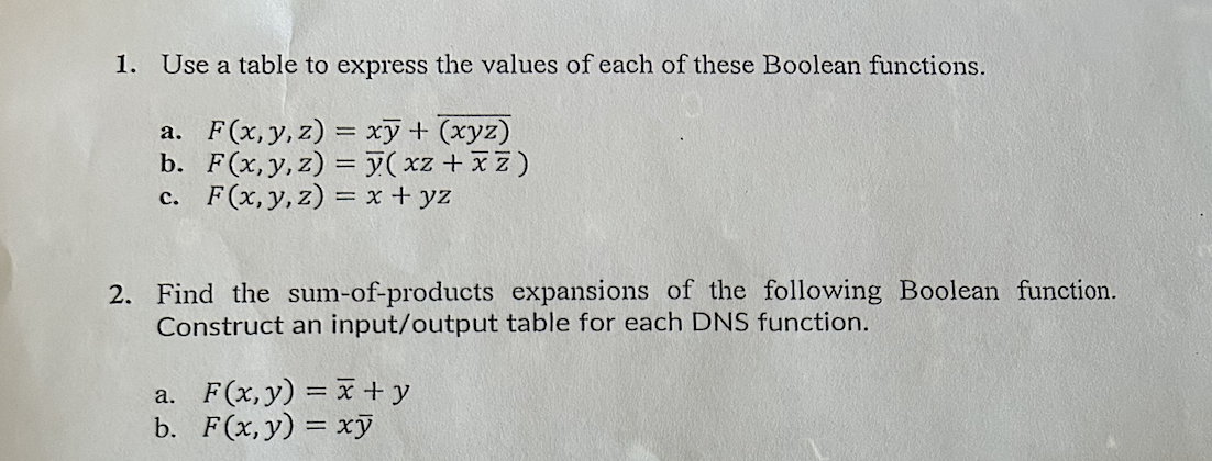 1. Use a table to express the values of each of these | Chegg.com
