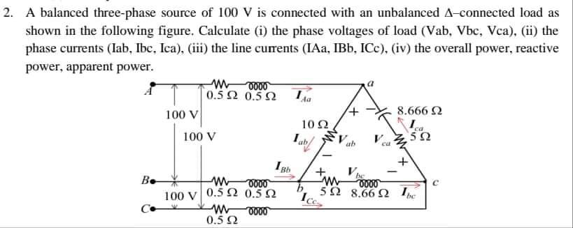 Solved A balanced three-phase source of 100 V is connected | Chegg.com