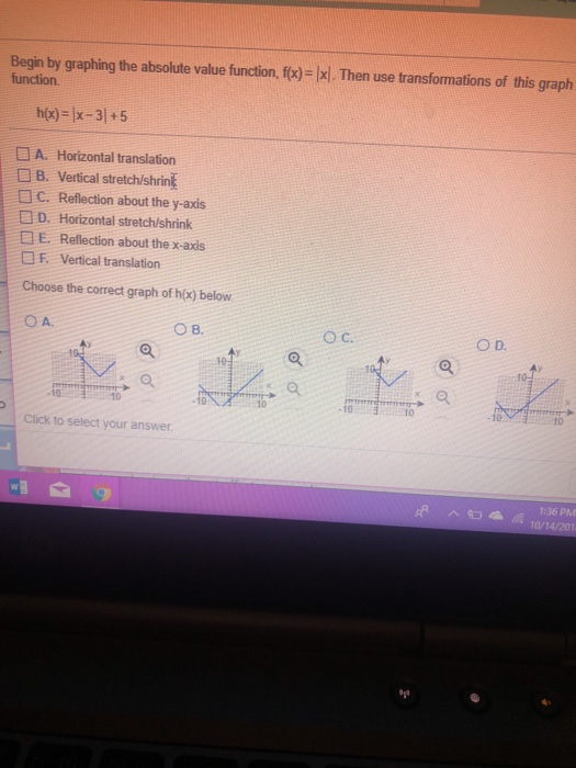 Solved Begin by graphing the absolute value function, | Chegg.com