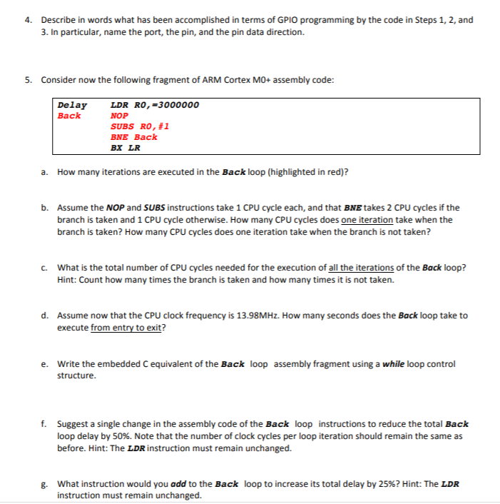 Solved 1. Consider the following fragment of ARM Cortex MO+ | Chegg.com