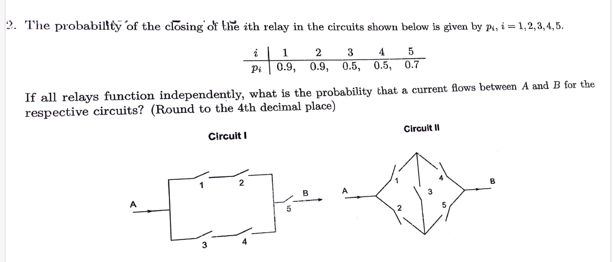 Solved The probabillty" of the closing of the i th relay in | Chegg.com