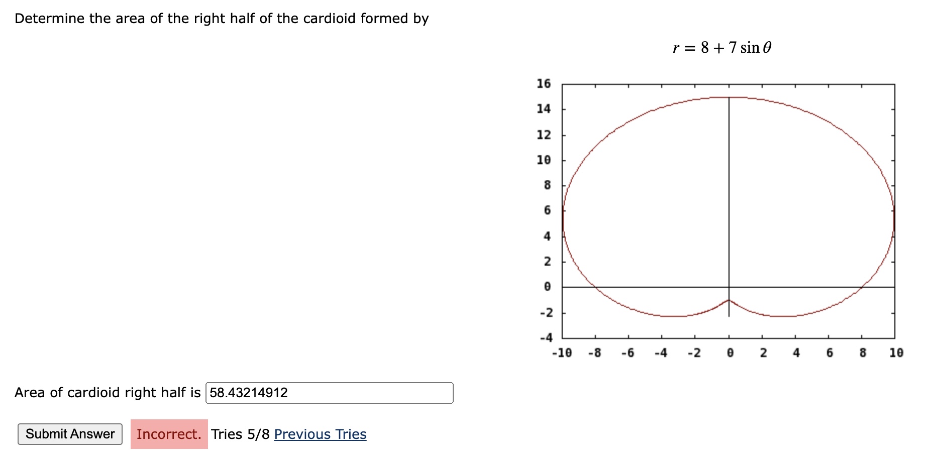 Solved Determine the area of the right half of the cardioid | Chegg.com