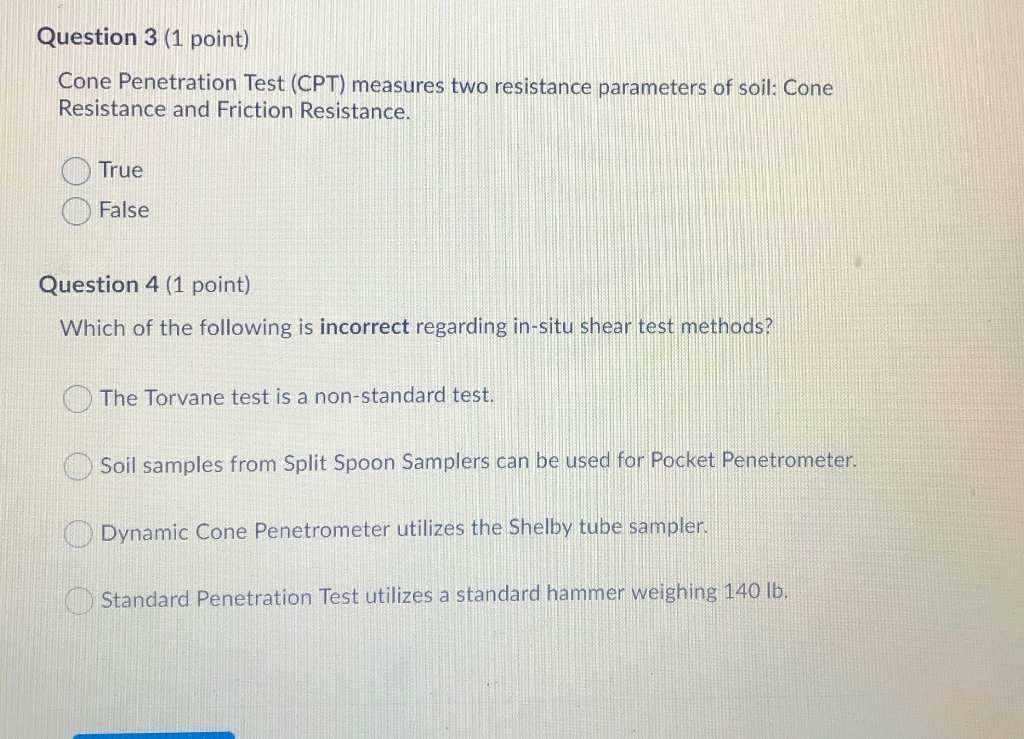 Solved Question 1 (1 point) Given SPT test results in the | Chegg.com