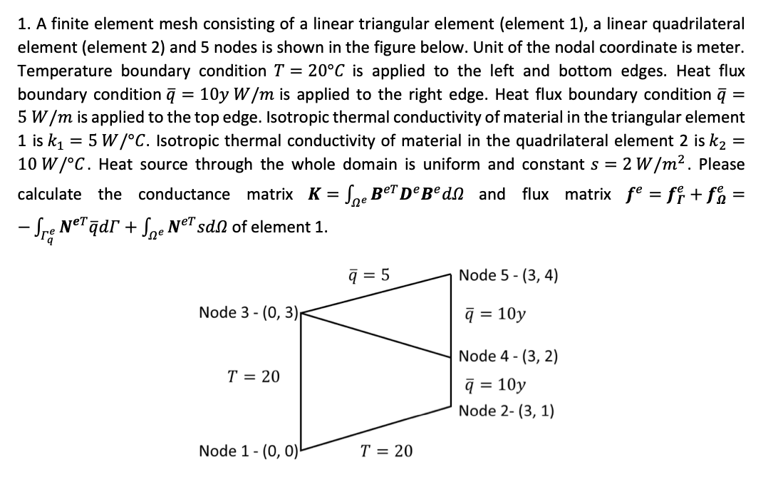 Solved 1. A finite element mesh consisting of a linear | Chegg.com