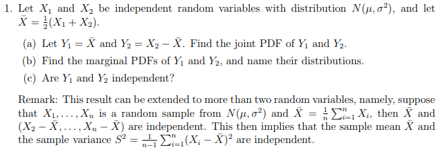 Solved 1 Let Xi And X2 Be Independent Random Variables With