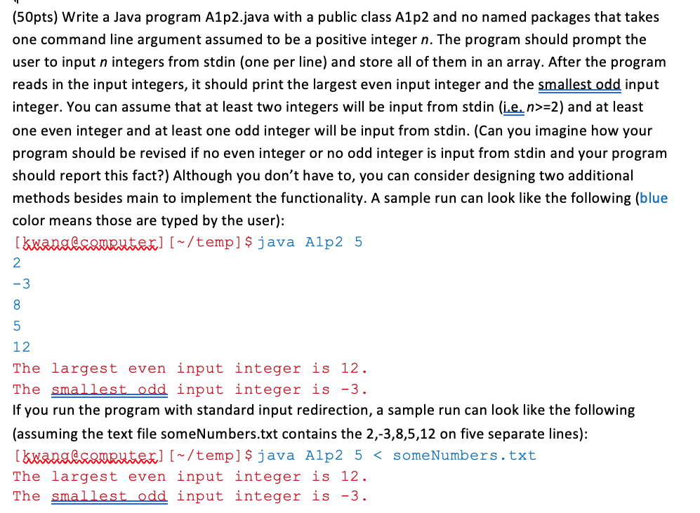 Solved (50pts) Write a Java program A1p2.java with a public | Chegg.com
