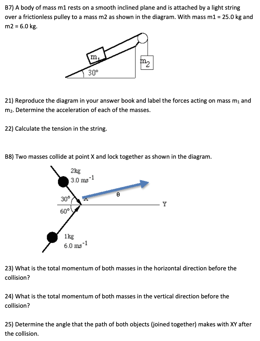 Solved B7) A body of mass m1 rests on a smooth inclined | Chegg.com