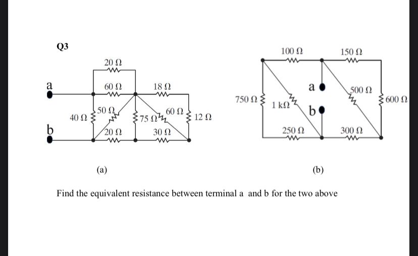 Solved O3(a)Find the equivalent resistance between terminal | Chegg.com