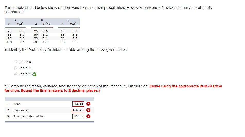 Solved Three tables listed below show random variables and | Chegg.com
