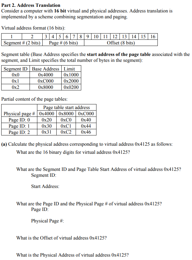 Solved Part 2. Address Translation Consider a computer with | Chegg.com