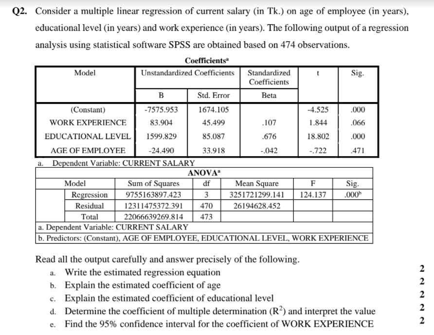 Solved Q2. Consider a multiple linear regression of current | Chegg.com