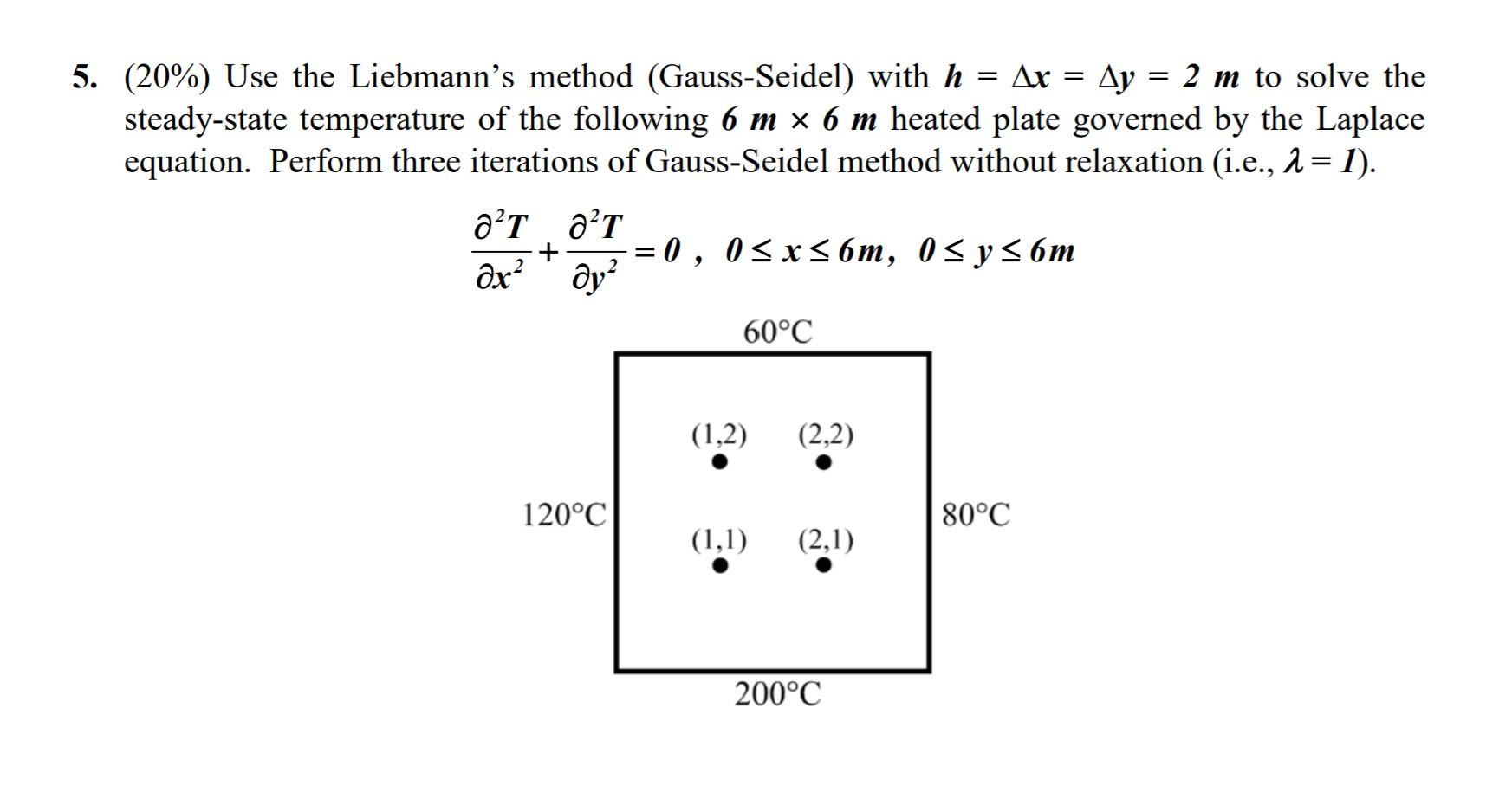 Solved 5. (20%) Use the Liebmann's method (Gauss-Seidel) | Chegg.com