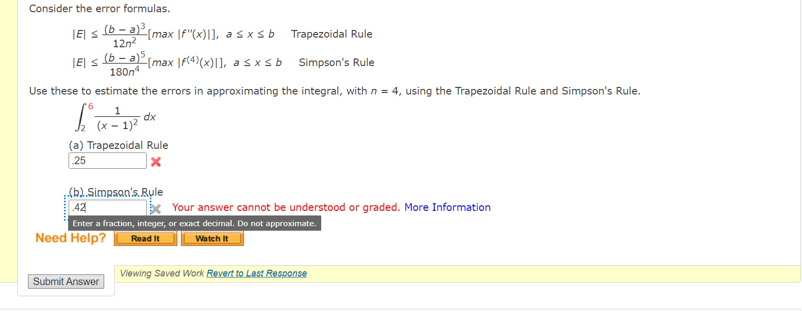 Solved Consider the error formulas. | Chegg.com