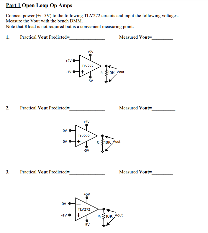 Solved Connect power (+/-5V) to the following TLV272 | Chegg.com