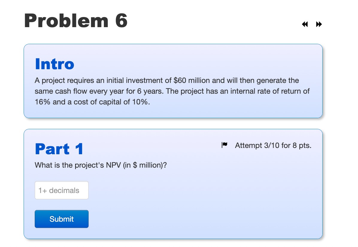 Solved Intro A project requires an initial investment of $60 | Chegg.com