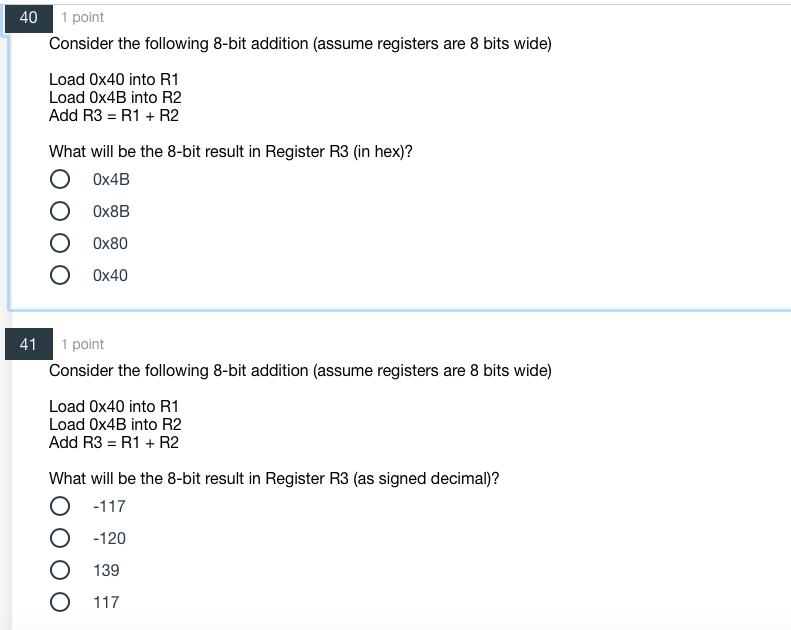 Solved 1 point Consider the following 8-bit addition (assume | Chegg.com Solved 1 point Consider the following 8-bit addition (assume | Chegg.com