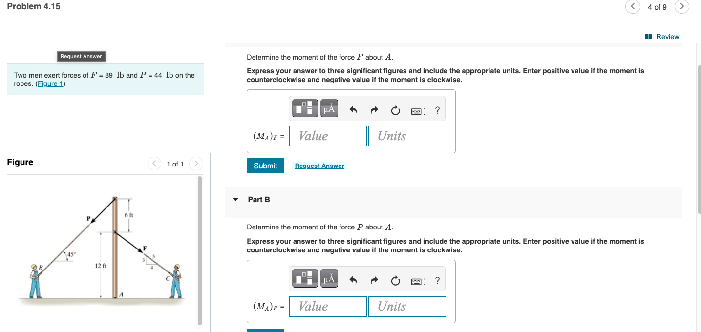 Solved Request Answer Two men exert forces of F=89lb and | Chegg.com