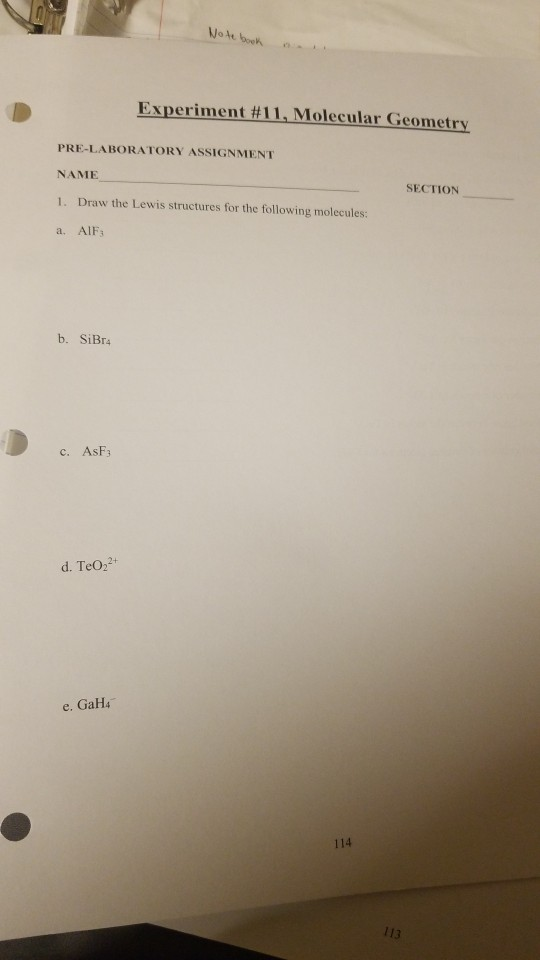 Solved Experiment #11. Molecular Geometry PRE-LABORATORY | Chegg.com