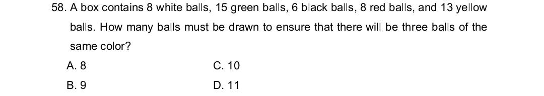 Solved 58. A box contains 8 white balls, 15 green balls, 6 | Chegg.com