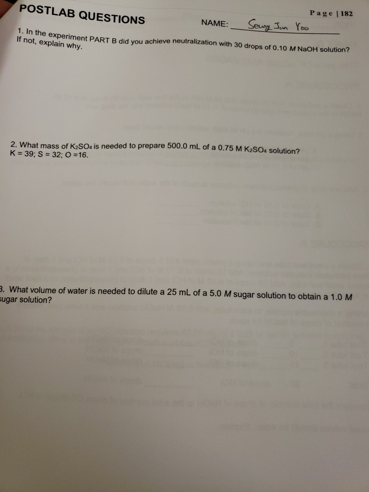 Solved Page |182 POSTLAB QUESTIONS . In the experiment PART | Chegg.com