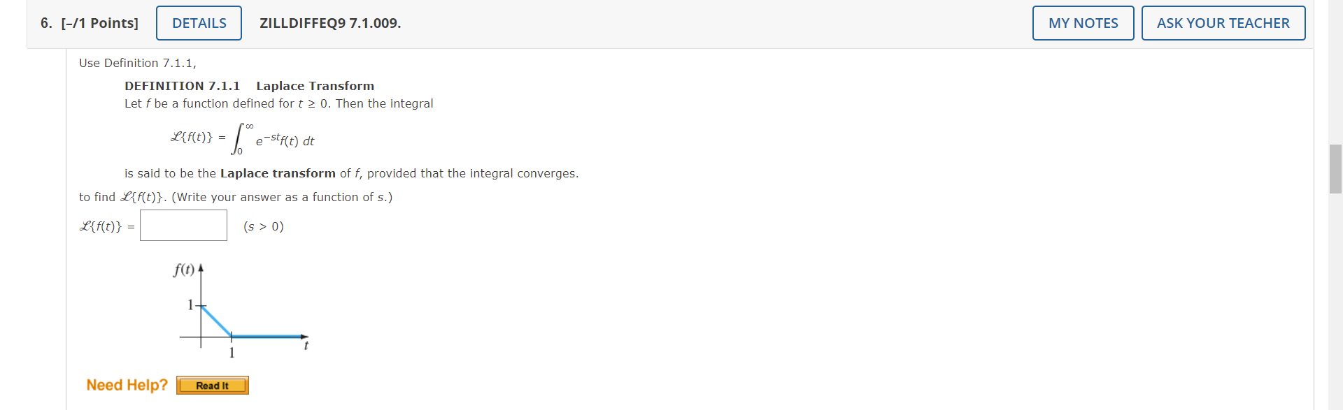 Solved DEFINITION 7.1.1 Laplace Transform Let f be a | Chegg.com