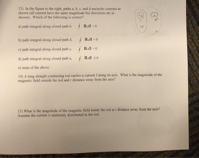 Solved 13) In the figure to the right, paths a, b, c, and d | Chegg.com