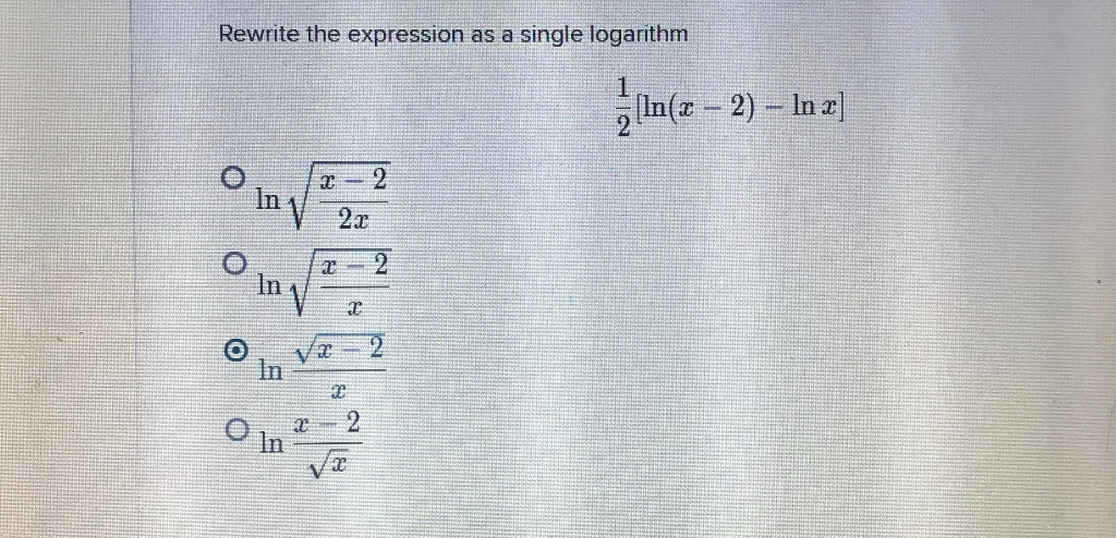 Solved Rewrite the expression as a single logarithm 2 ln(2 – | Chegg.com
