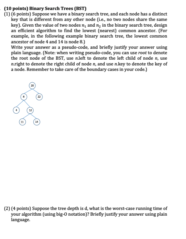 Solved 10 Points Binary Search Trees Bst 1 6 Points 