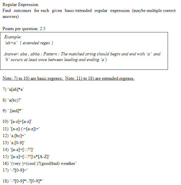 Solved Regular Expression Find Outcomes For Each Given Chegg