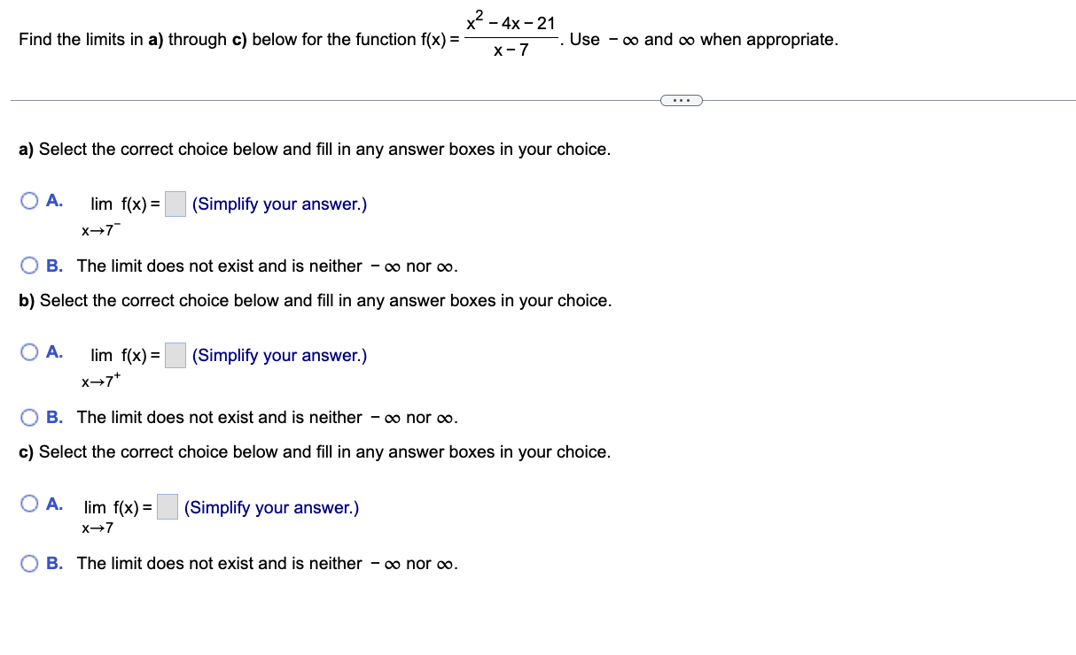 Solved Find the limits in a) through c) below for the | Chegg.com