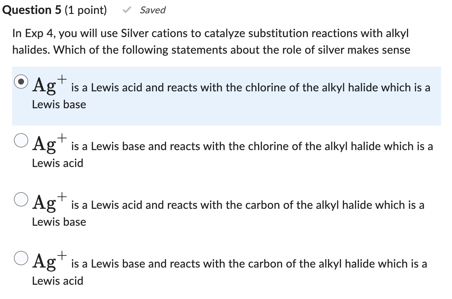 Solved Question 5 (1 ﻿point)In Exp 4, ﻿you will use Silver | Chegg.com