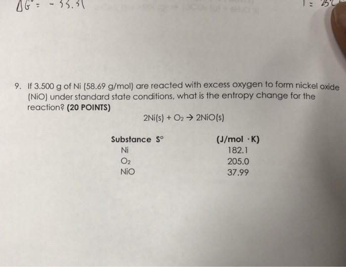 Solved 33. 9. If 3.500 g of Ni (58.69 g/mol) are reacted | Chegg.com