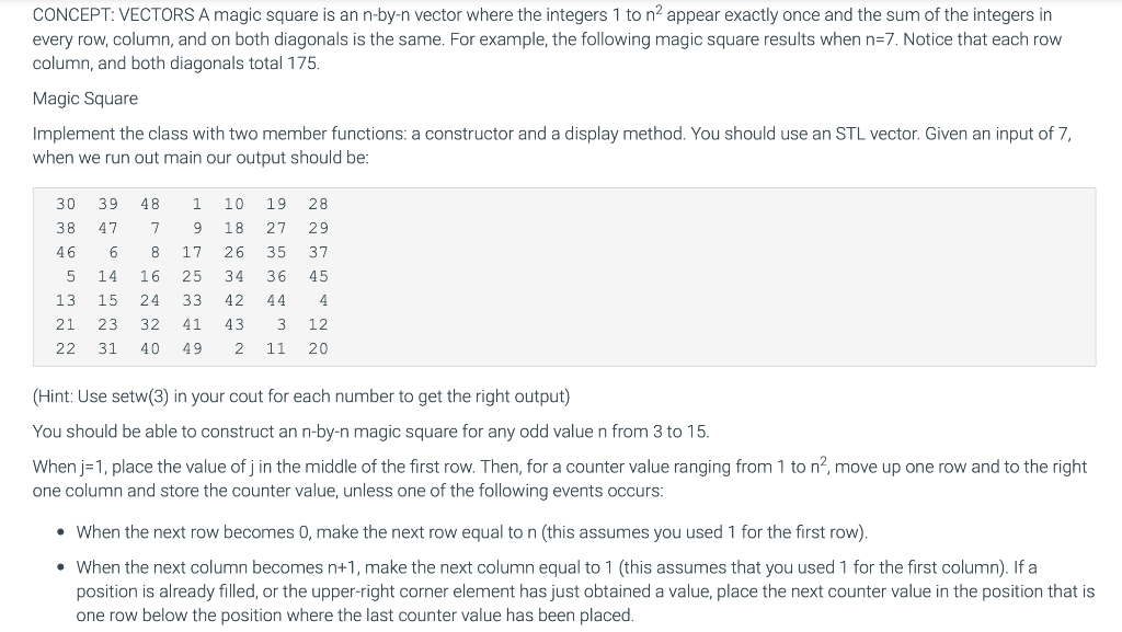 Solved CONCEPT: VECTORS A magic square is an n-by-n vector | Chegg.com