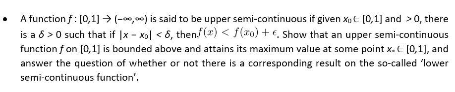Solved • A function f : [0,1] → (−∞,∞) is said to be upper | Chegg.com