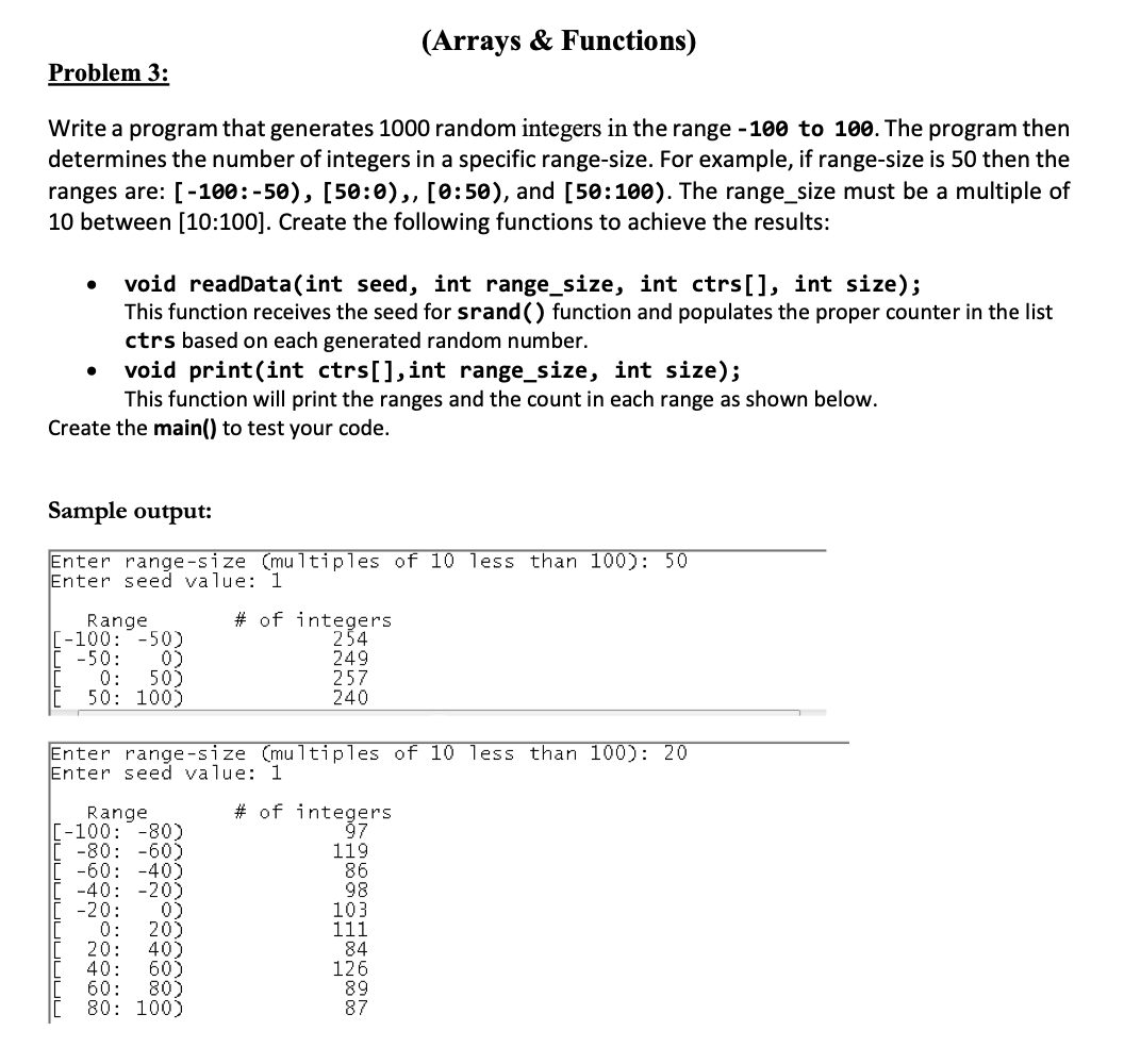 Solved (Arrays & Functions) Problem 3: Write a program that | Chegg.com