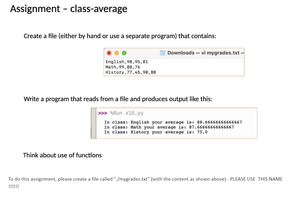 Solved Assignment - class-average Create a file (either by | Chegg.com
