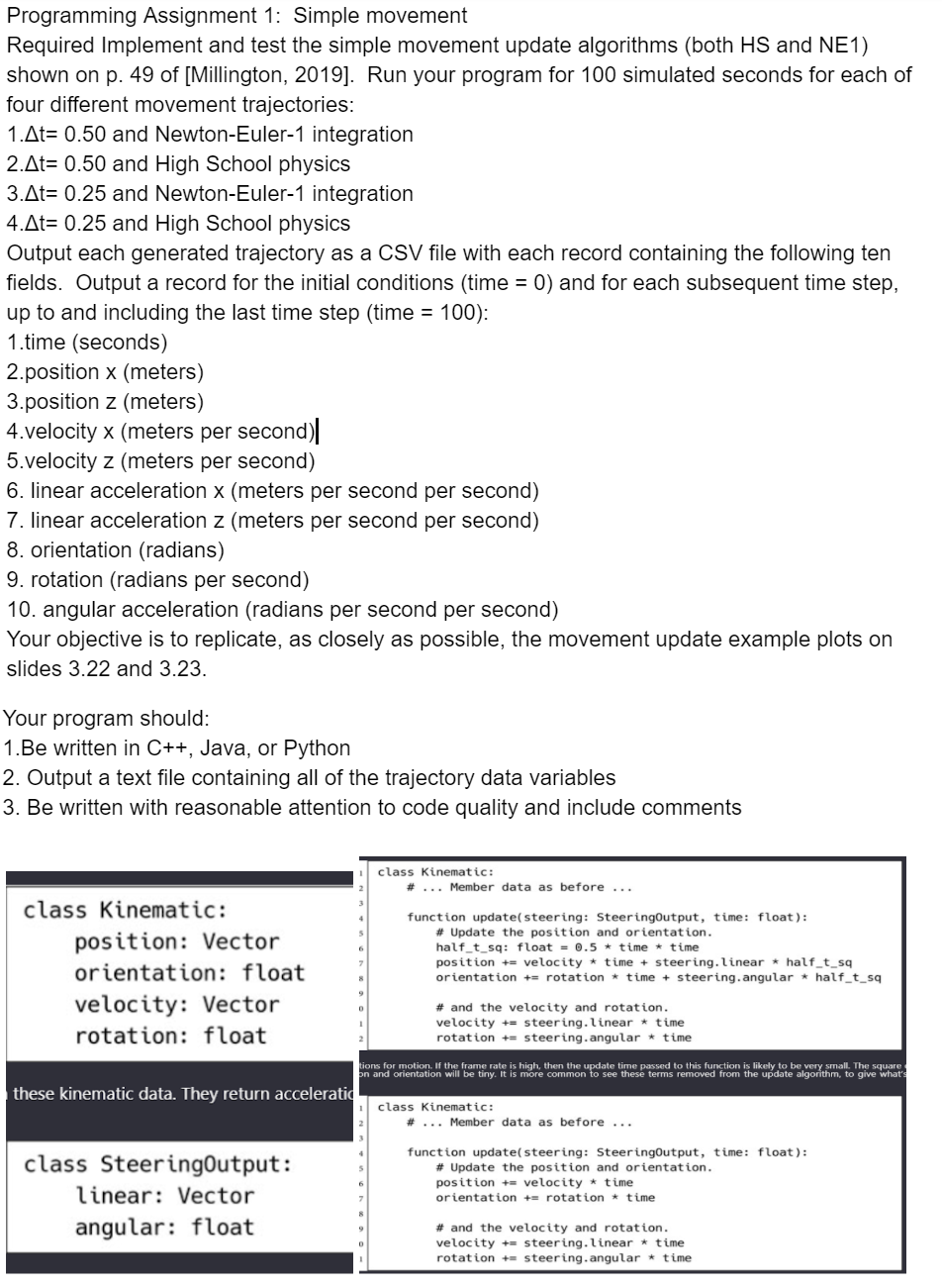 Programming Assignment 1: Simple movement Required | Chegg.com