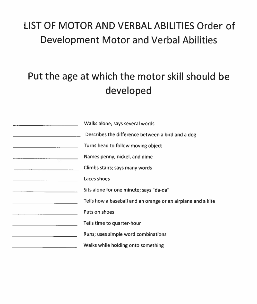 Solved LIST OF MOTOR AND VERBAL ABILITIES Order | Chegg.com