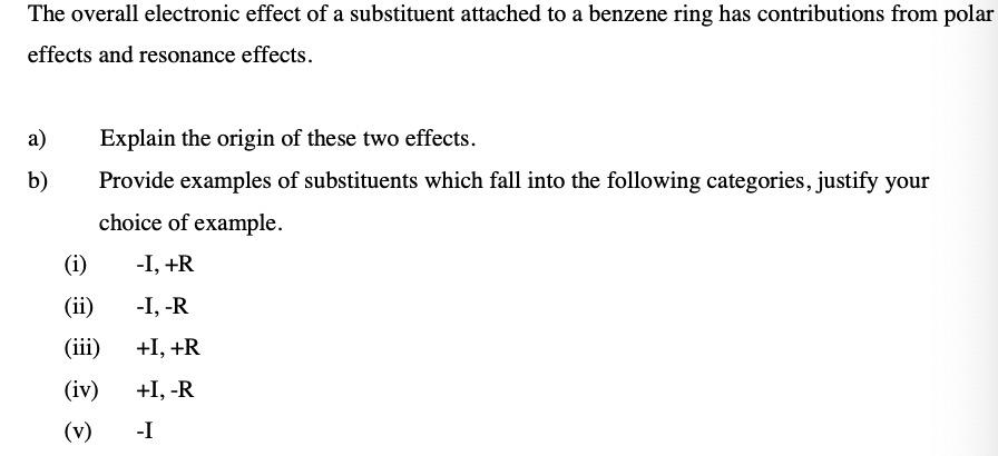 Solved The overall electronic effect of a substituent | Chegg.com